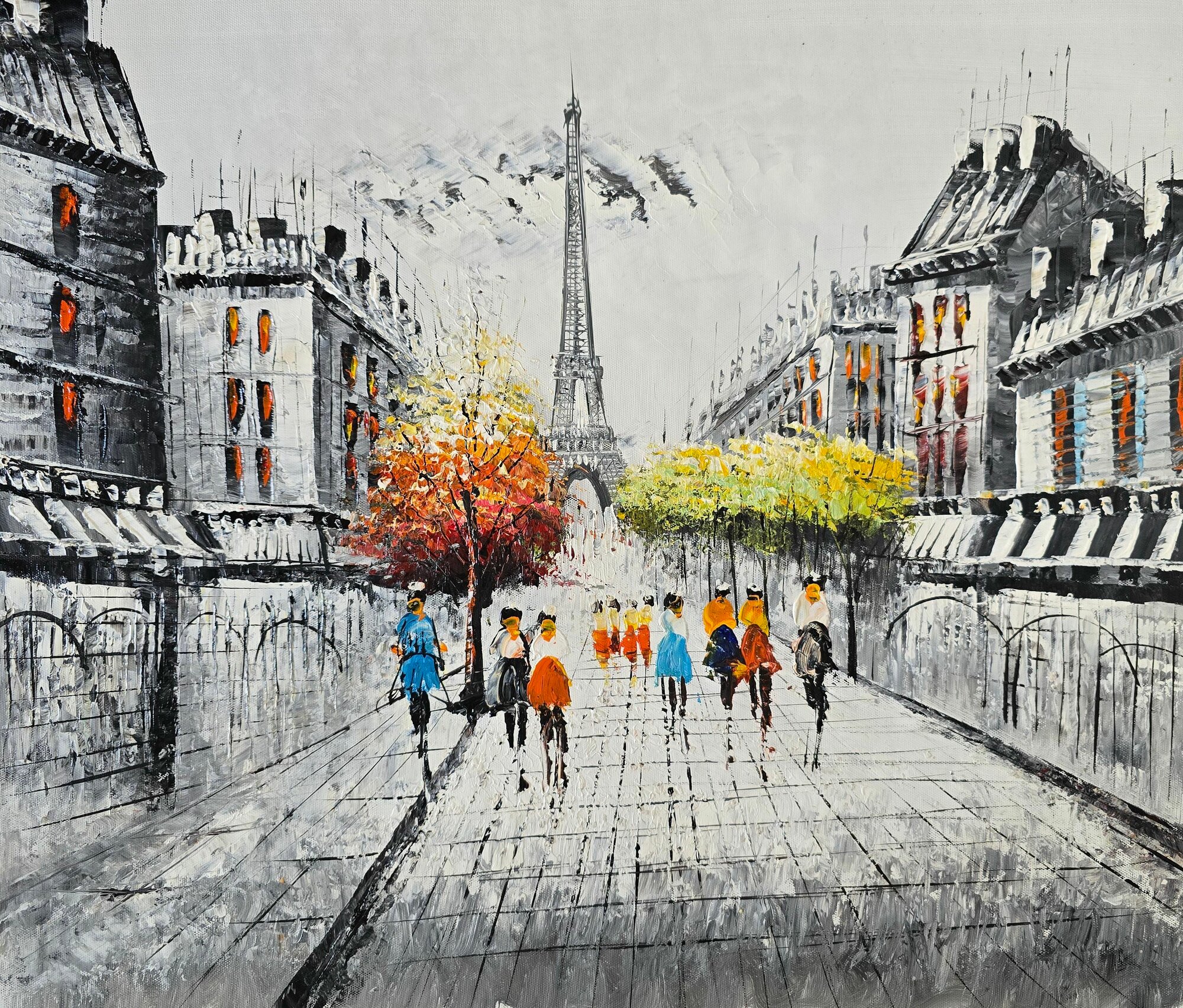 Картина интерьерная маслом ручной работы на подрамнике 58х48 см "Осень в Париже"