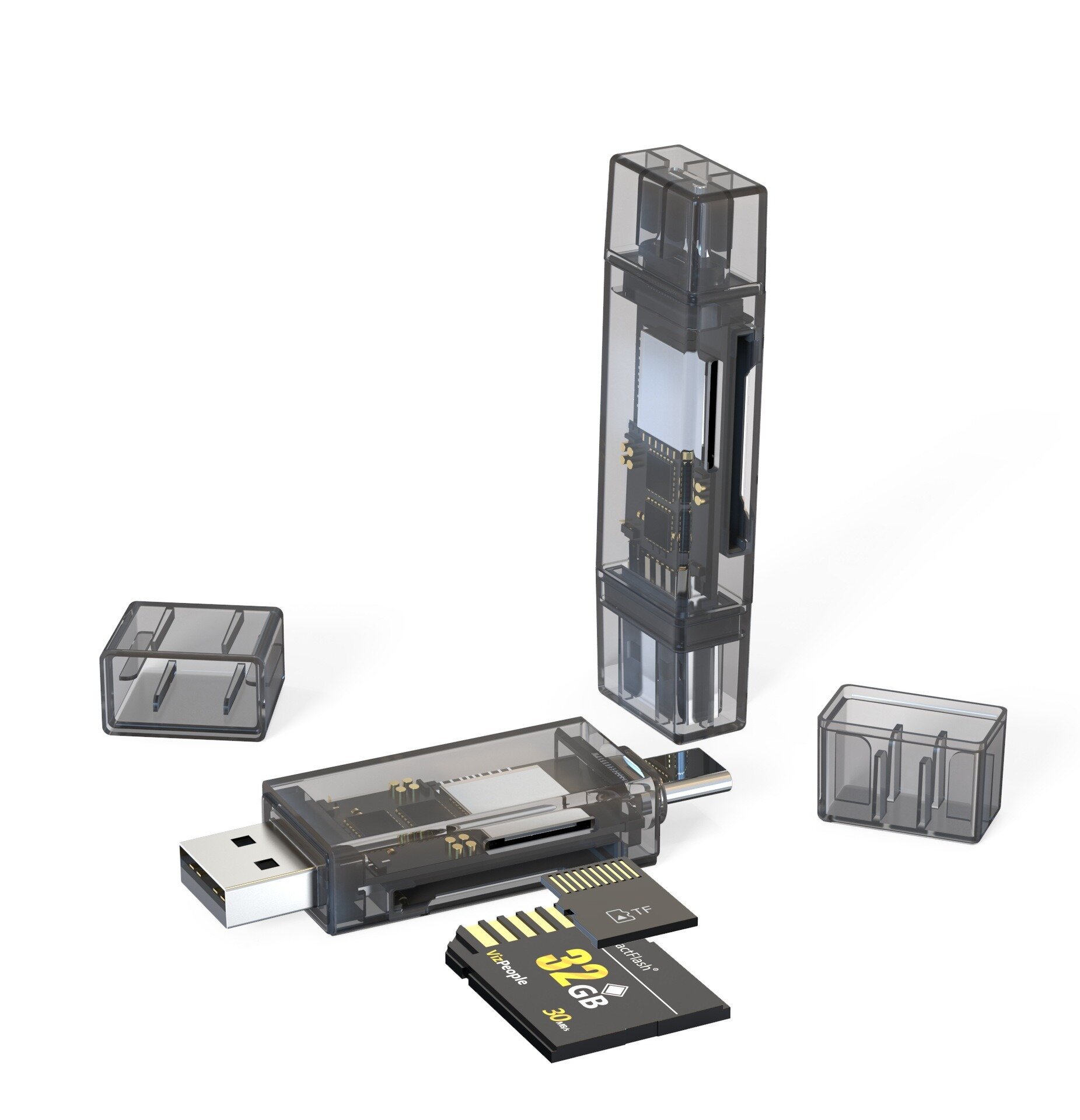 Картридер USB + Type-C 2 в 1, для SD/microSD карт, OTG, универсальный, для телефона, ноутбука, планшета