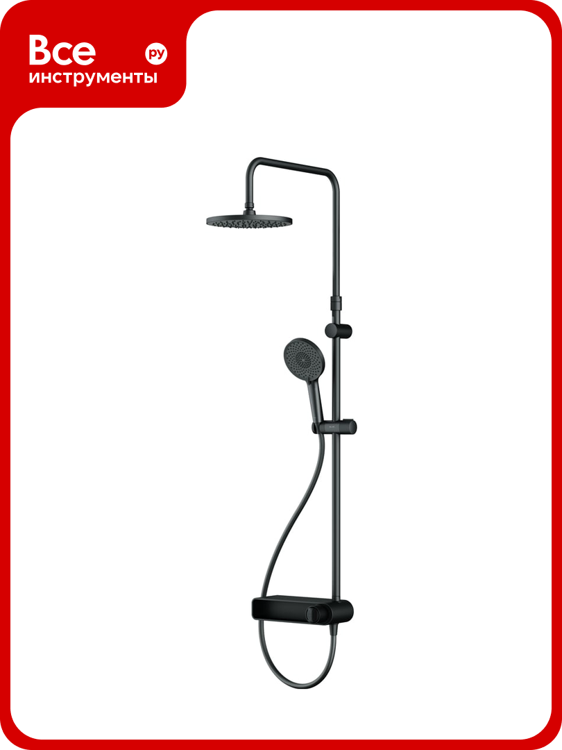 Душевая система AM.PM X-Joy смеситель-полка для душа, душевая штанга, верхний душ 220 мм, ручной душ, черный F0785A622