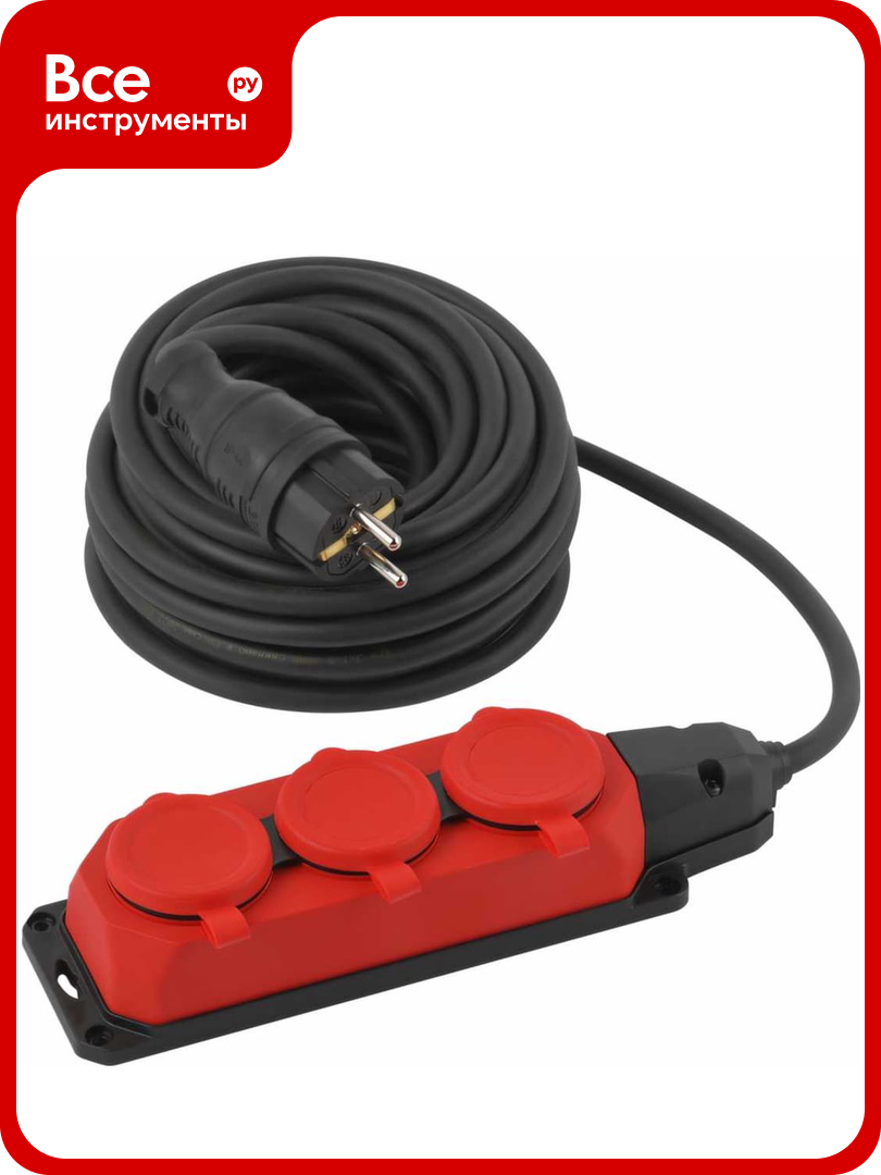 Силовой, ЭРА, удлинитель ЭРА UKx1,510mIP44(KG) с заземлением, 3 розетки, каучук,