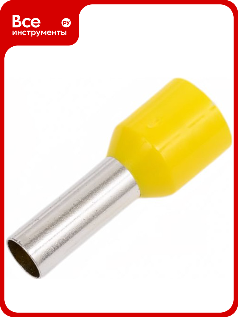 Наконечник штыревой втулочный изолированный КВТ НШВИ 6.0-10 (100шт./уп.) 92306, Обжим провода поверх медной втулки