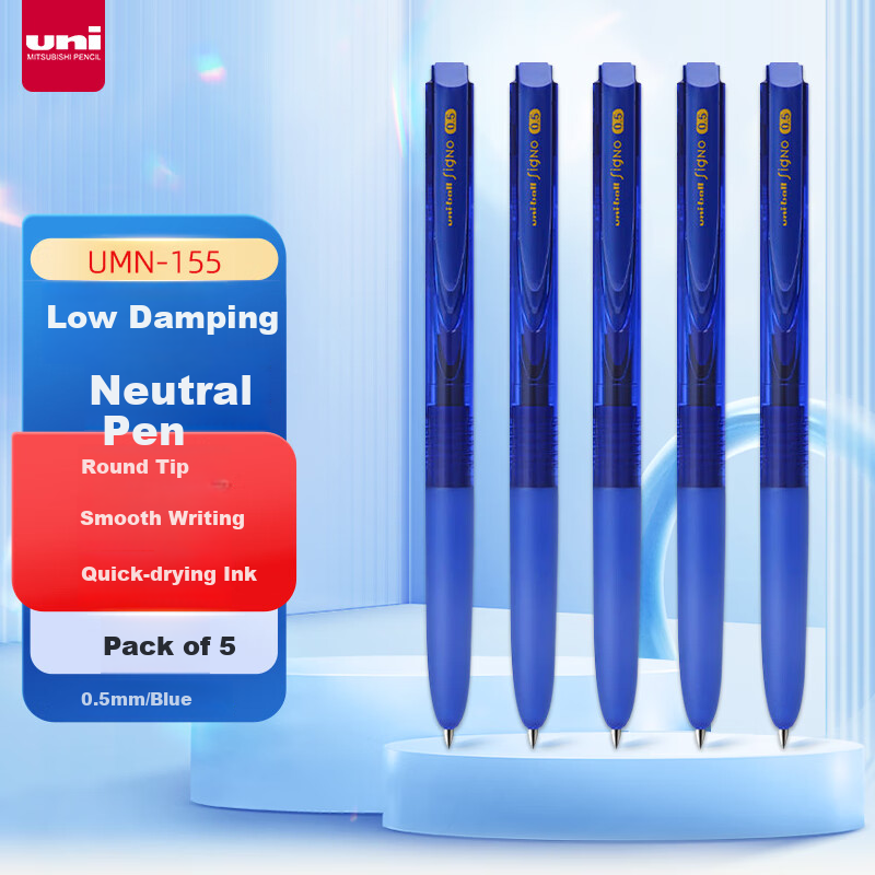 Uni Mitsubishi uni-ball UMN-155 Low Friction Push Blue Neutral Pen High Value 0.5mm Blue Pen Signature Pen Business Student Water Pen Water Pen 5pcs