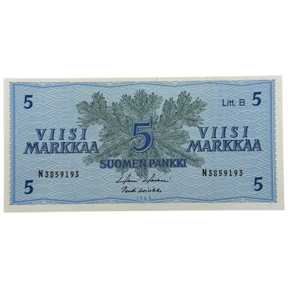 Финляндия 5 марок1963 г. (Литера B) (Подпись Holkeri, Koivikko) (Серия N)