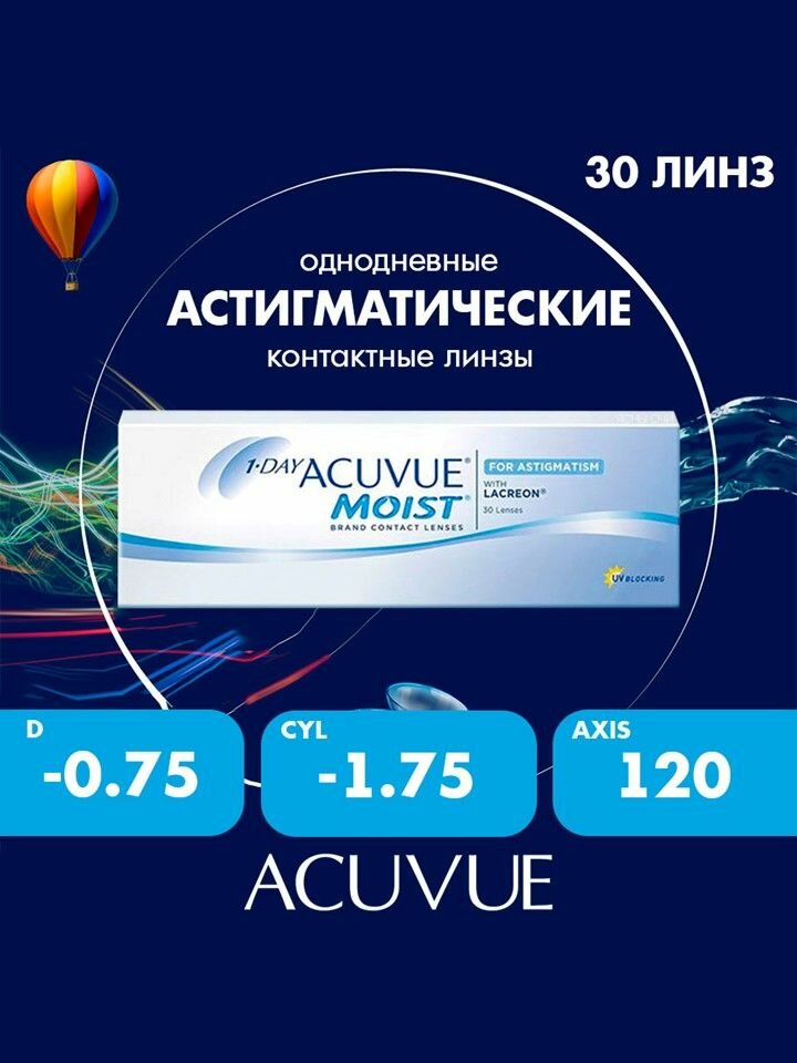 1-day Acuvue Moist for astigmatism (30 линз)/-0.75/-1.75/120