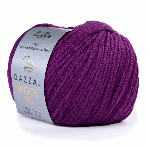Пряжа Gazzal Wool 90 цвет 3684 лиловый (50г/90м, упаковка 5 мотков)