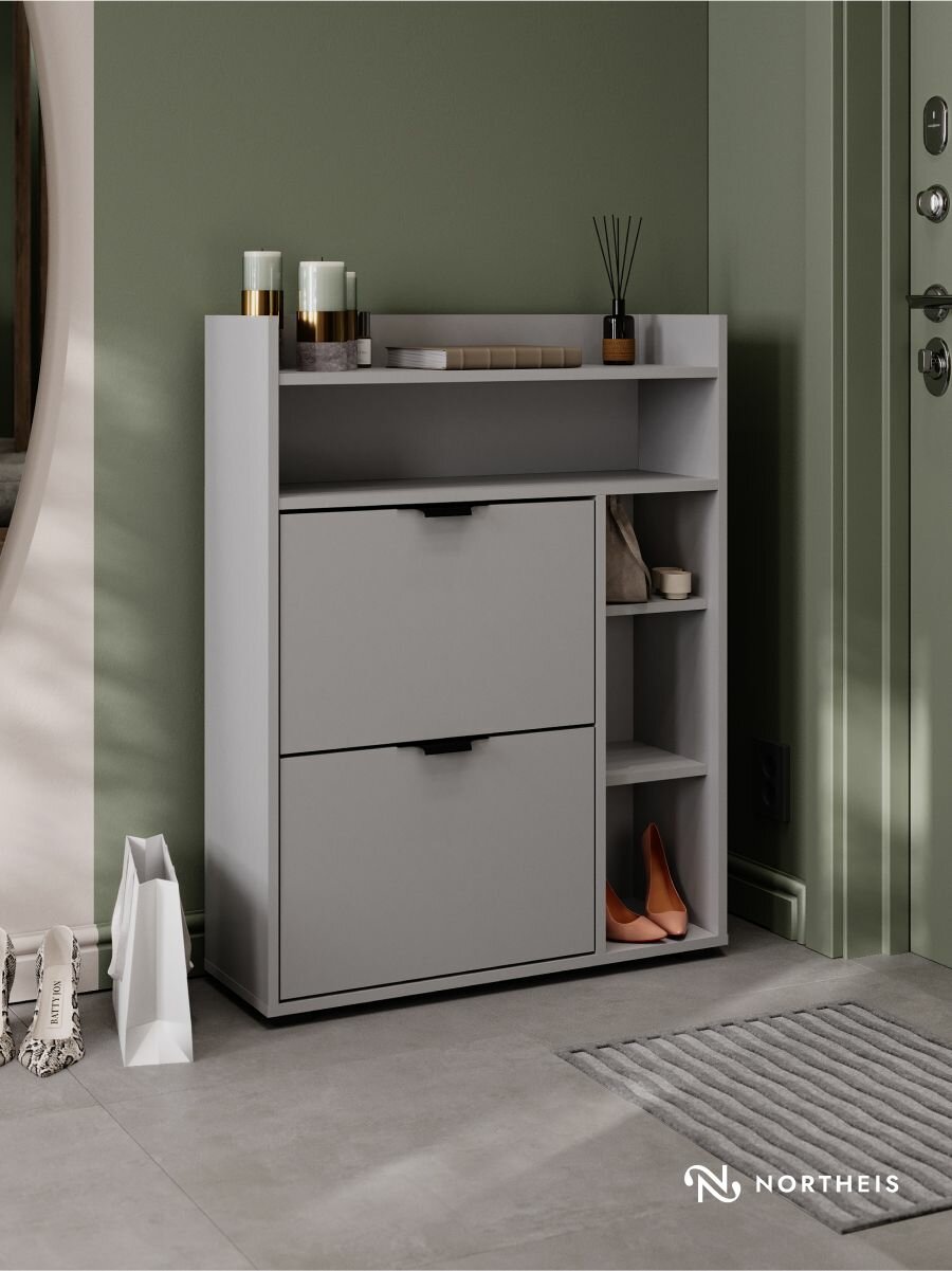 Обувница нортайс, для прихожей, с ящиками и полками, серая, 75,8 x 96,6 x 25,6 см