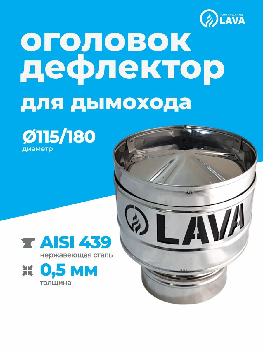 Оголовок-дефлектор для сэндвич-дымохода, d115/180, AISI 439 0,5 мм/AISI 439 0,5 мм