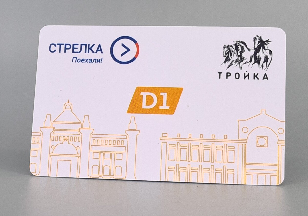 Совмещенная коллекционная транспортная карта Тройка - Стрелка МЦД D1, вокзалы, пластик