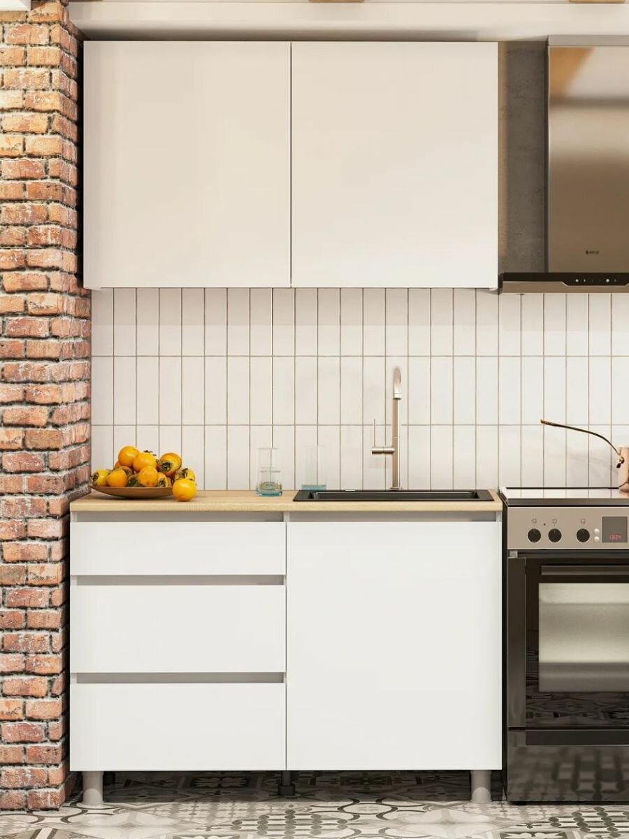 Кухонный гарнитур Мебельный рай мркг 3 1.2 м 1200х2180х600, Белый текстурны/Дуб сонома, со столешницей