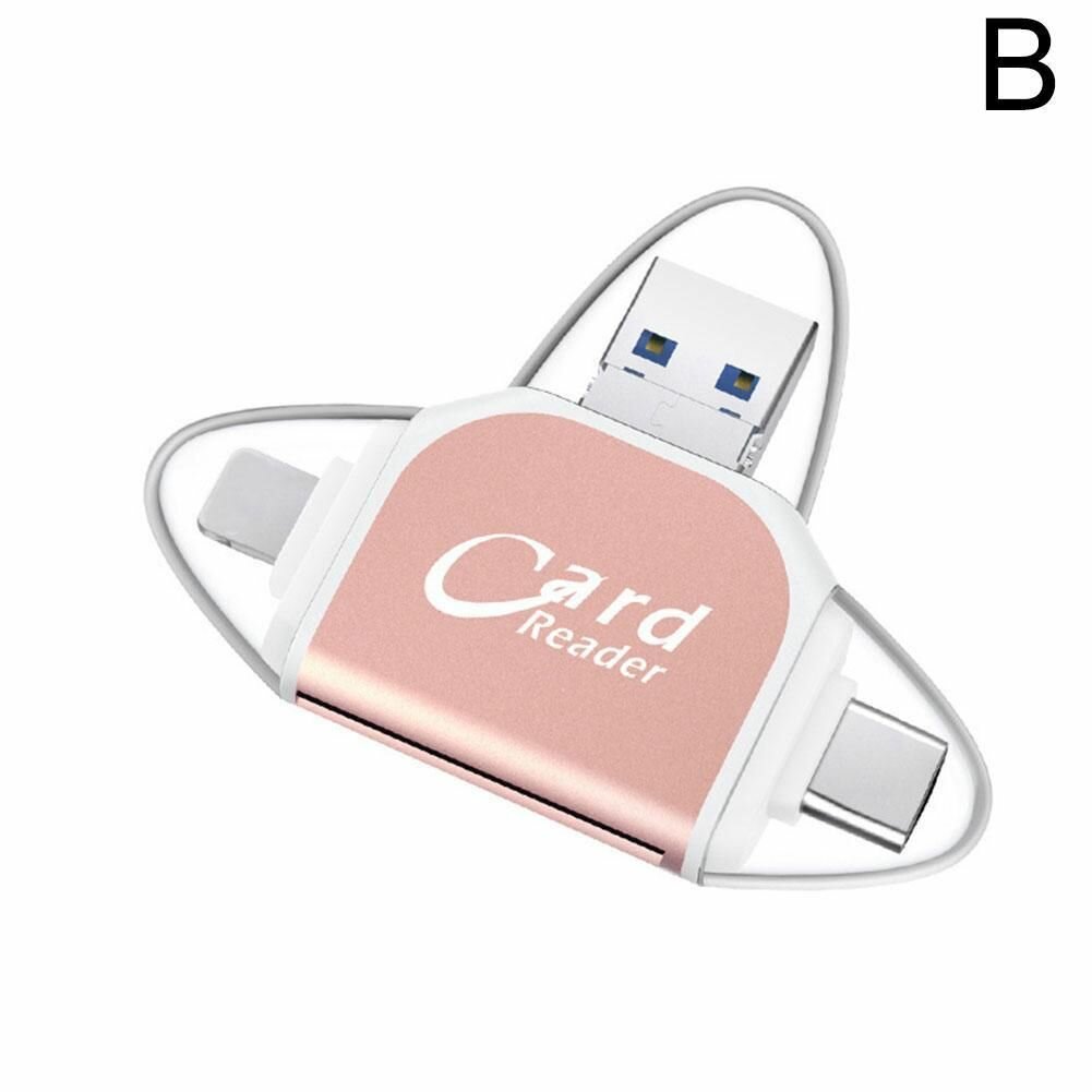 Мини кард-ридер 4-в-1 для мобильных телефонов и компьютеров - USB, USB-C, Micro USB, Lightning