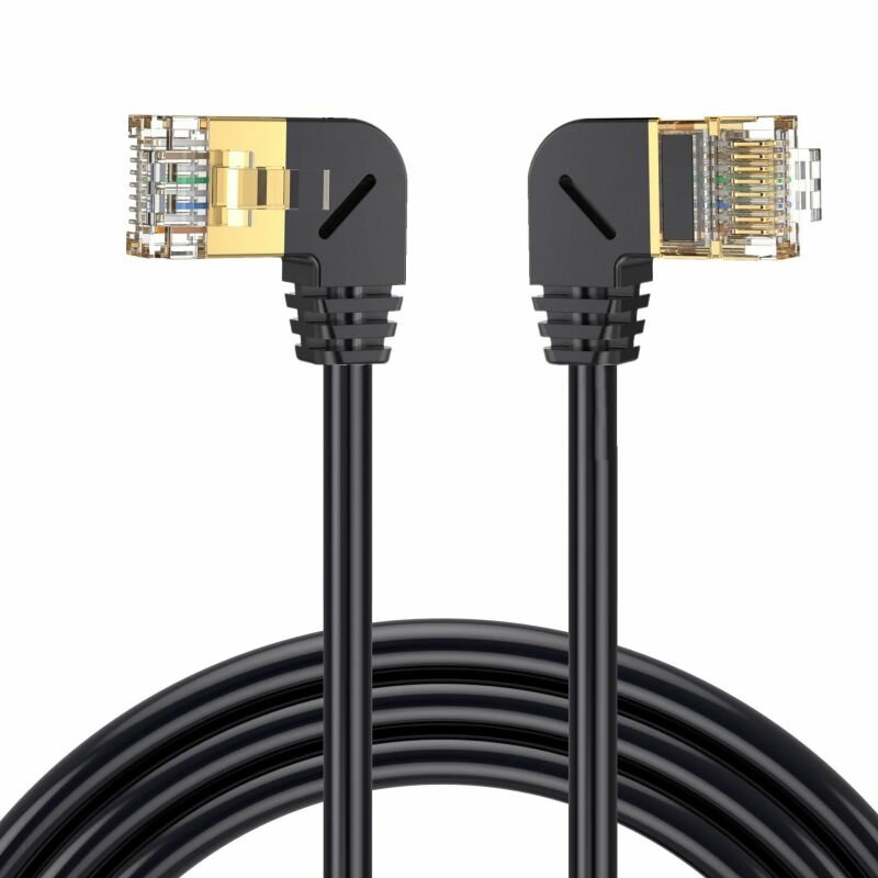Влево-влево 0.5m, Сетевой кабель Ethernet Cat8 RJ45 LAN, 8-контактный, 40 Гбит/с, 2000 МГц, двойной, поворотный, угловой, 90 градусов