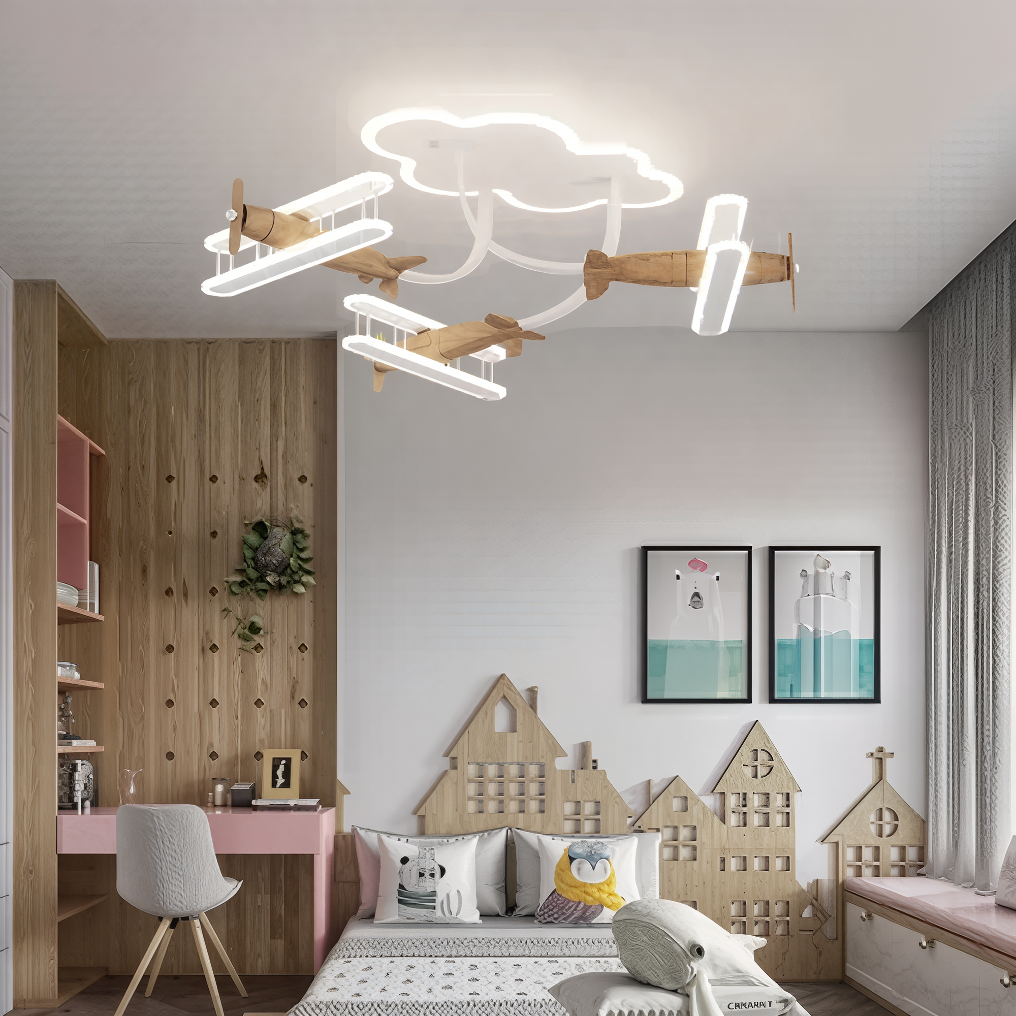 Светильник "Реактивный самолет", для детской, пульт дистанционного управления