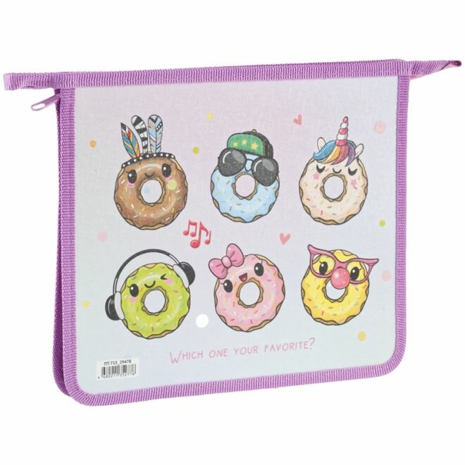 Папка для тетрадей 1 отделение А5 ArtSpace "Donuts", пластик/картон, на молнии