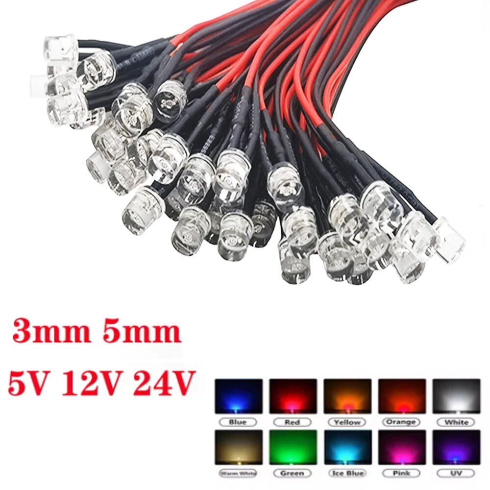 Светодиоды RGB 3/5мм 20шт, 24V-5mm, White