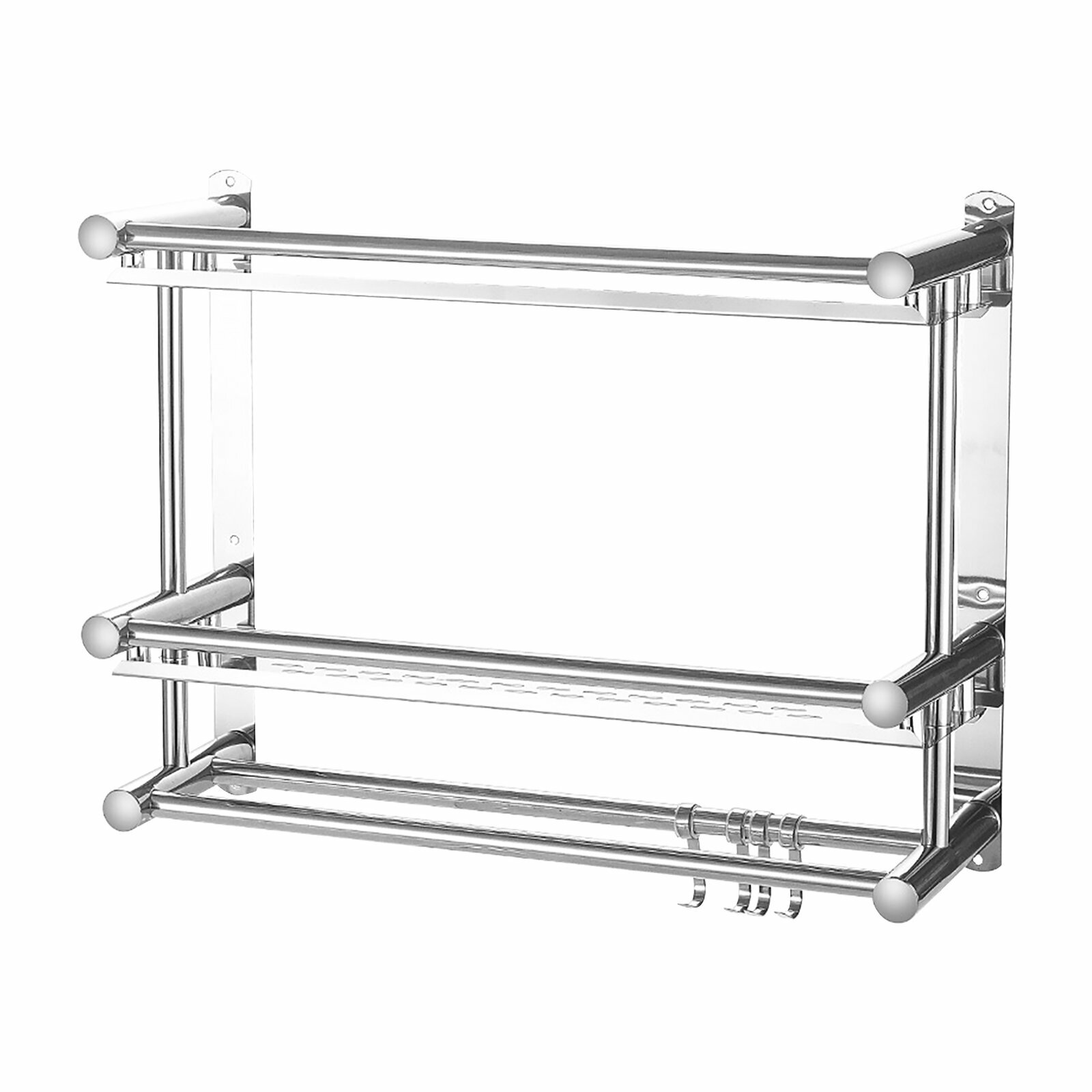 Двухъярусная полка для душа с 2 держателями для полотенец, 4 крючками, без сверления, клейкая органайзер для ванной комнаты, настенная полка для хранения в душе, для туалета, общежития, кухни