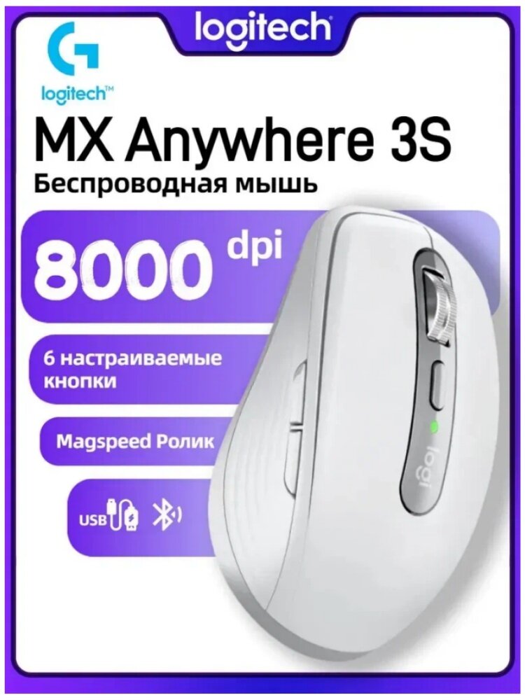 Bluetooth-мышь Logitech MX Anywhere 3S, беспроводная мышь, серебристый