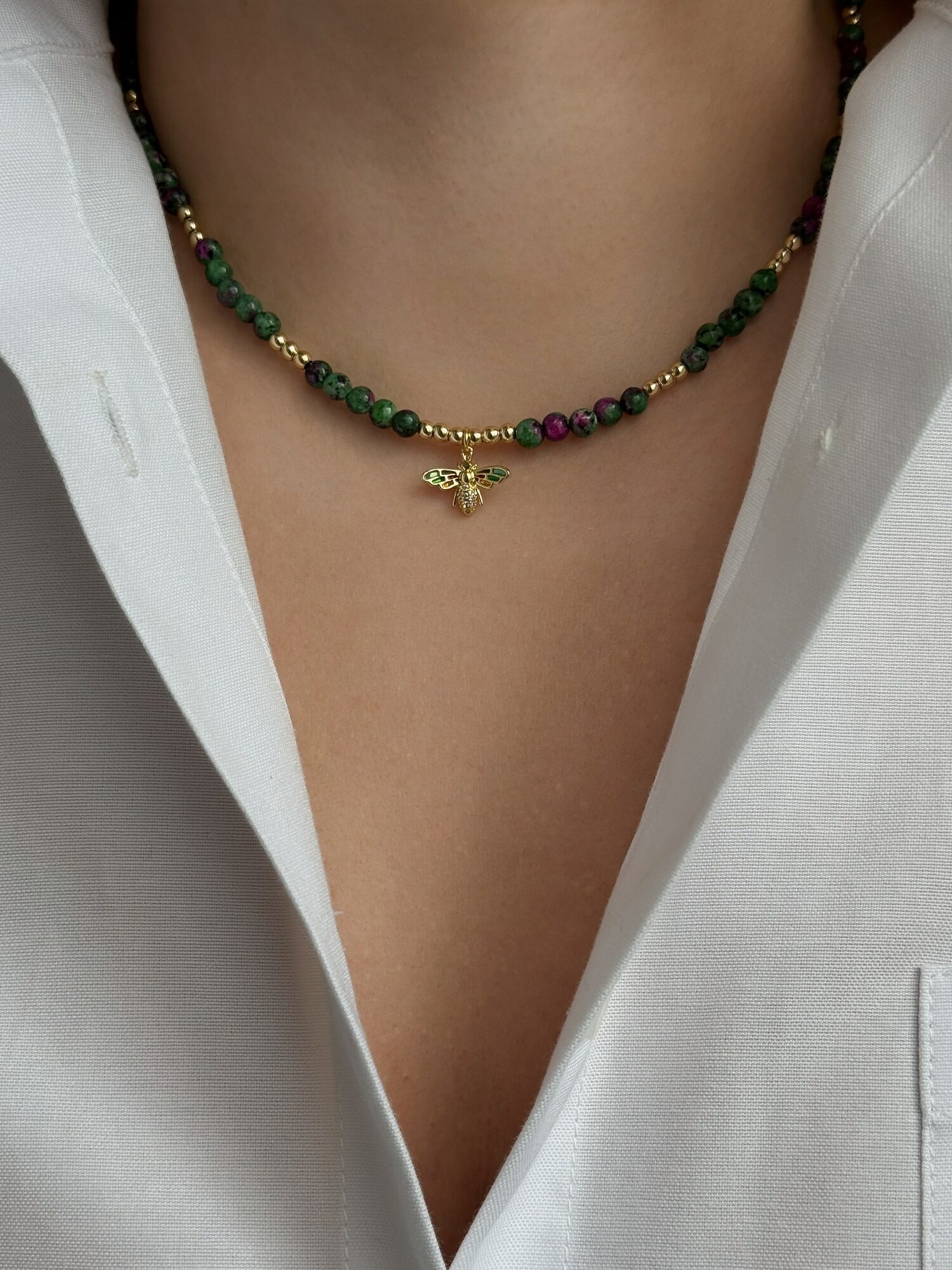 Колье Strekoza Collection, цоизит, циркон