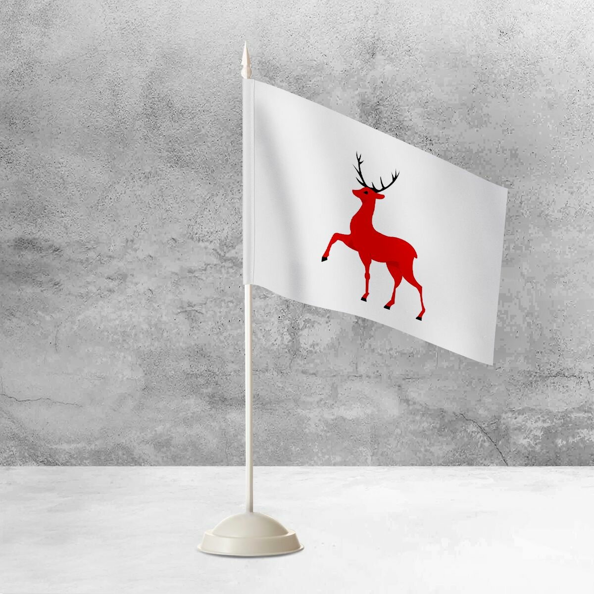 Настольный флаг Нижнего Новгорода на пластиковой белой подставке