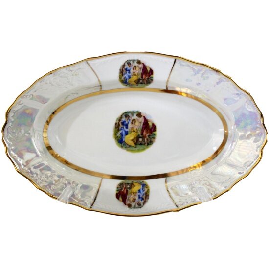 Блюдо Bernadotte овальное, декор "Мадонна, перламутр", 24 см. (БЕР0019)