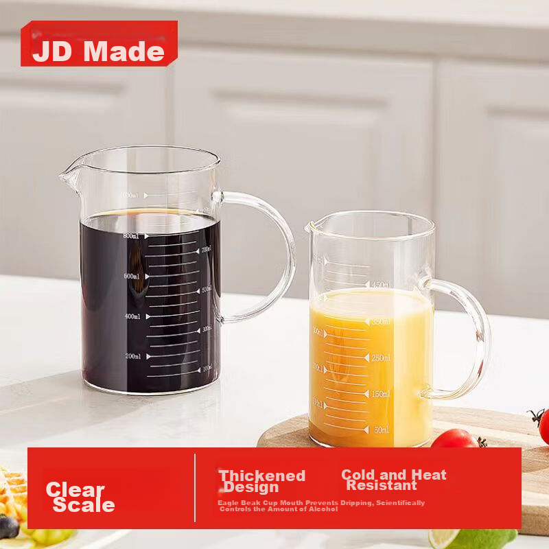 JD Jingzao High Borosilicate Multifunctional Measuring Cup, Glass Water Cup, Graduated Cup, Heat-Resistant Cup, Baking Tool, Milk Cup, 500ml