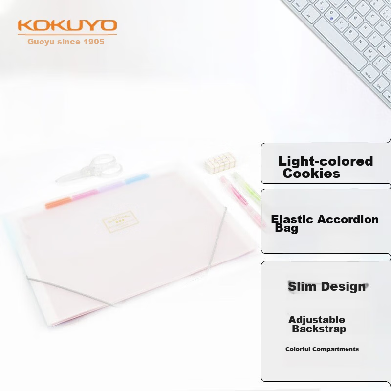 KOKUYO A4 Складной папка-файлер прозрачная тонкая для студентов с эластичным ремнем 6 слоев 7 карманов Цвет：Прозрачный