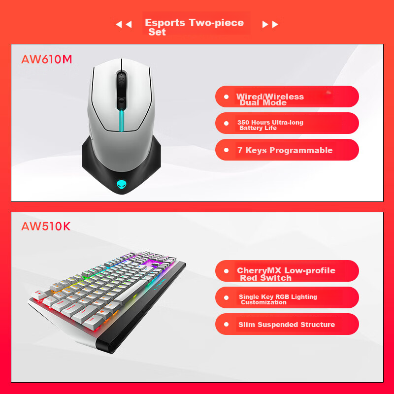 Alienware 610M+510K Keyboard And Mouse Combo (Wireless Gaming Mouse, Wired Mechanical Keyboard) High-End RGB Gaming Accessories for Black Myth： Wukong, Gift for Girlfriend, White