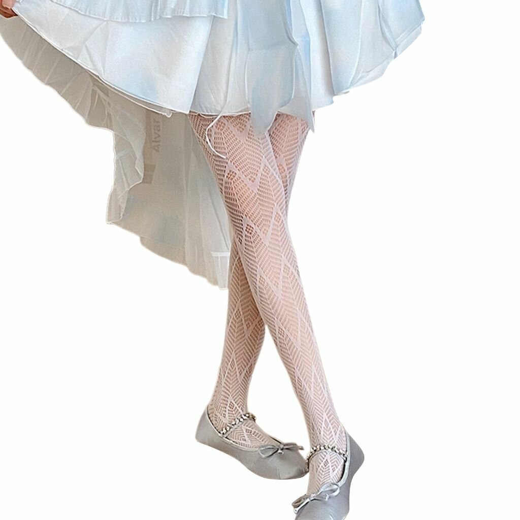 Колготки из жаккардового кружева Lolita выше колена с полой сеткой y2k-белый