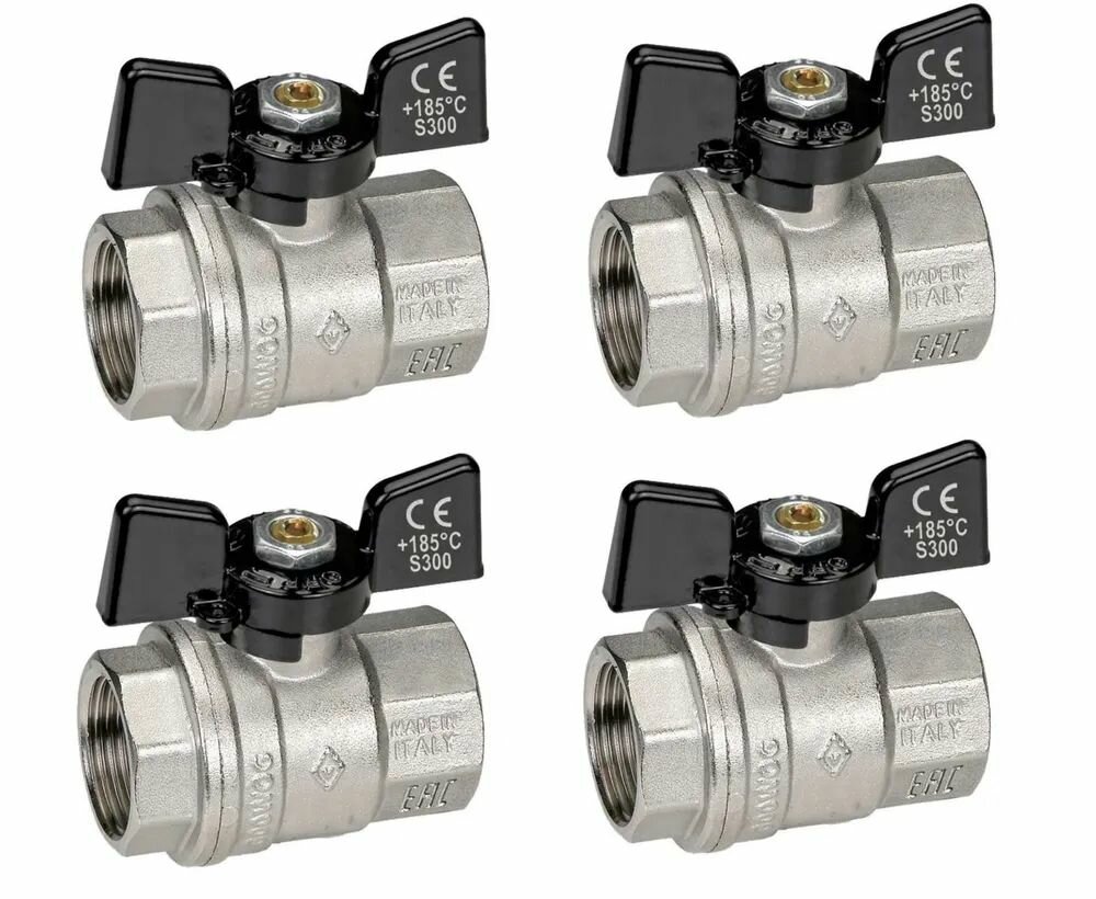 Кран шаровый Bugatti усиленный 1/2" ВВ бабочка для воды 4шт