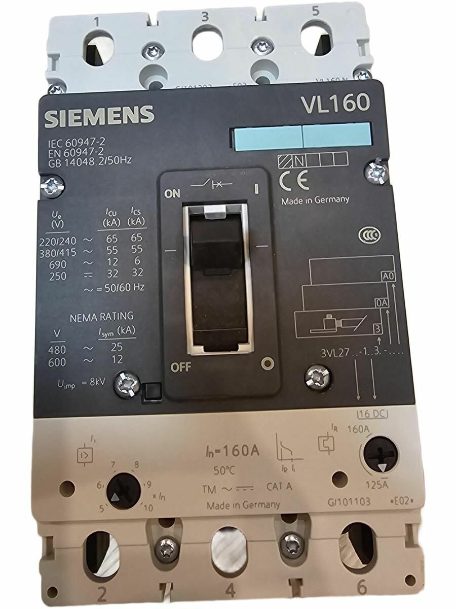 Выключатель автоматический трехполюсный 160А 55кА/415V AC, 3VL2716-1DC33-0AA0 Siemens