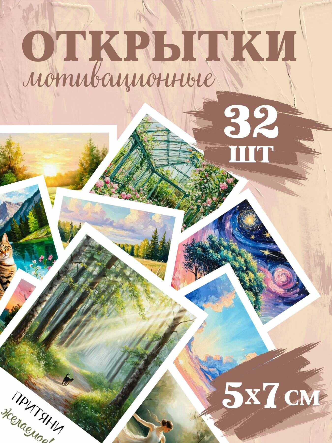 Мини-открытки с пожеланиями набор 32 шт.