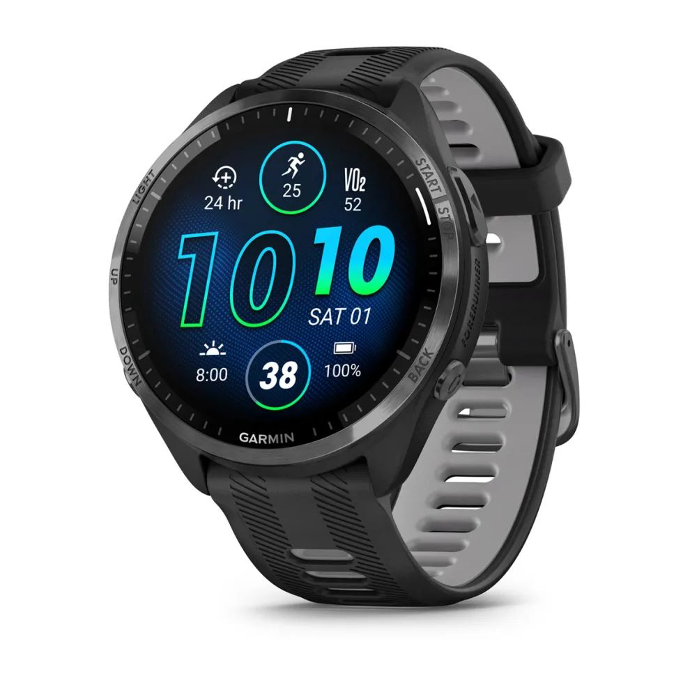 Смарт-часы Garmin Forerunner 965 черные, темно-серый DLC титановый безель, с черным ремешком