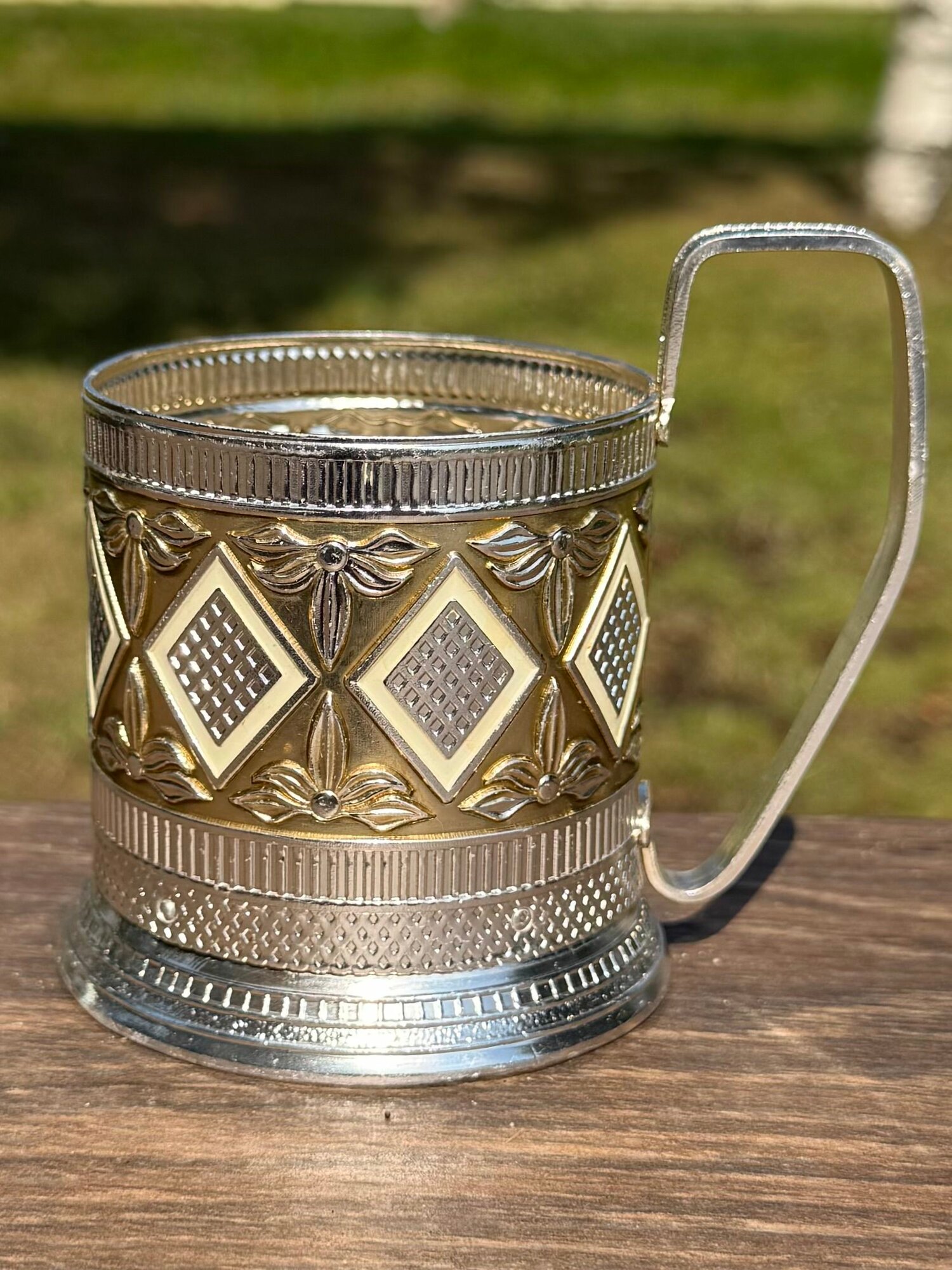 Винтажный подстаканник СССР ромбы Волгогорад алюминий