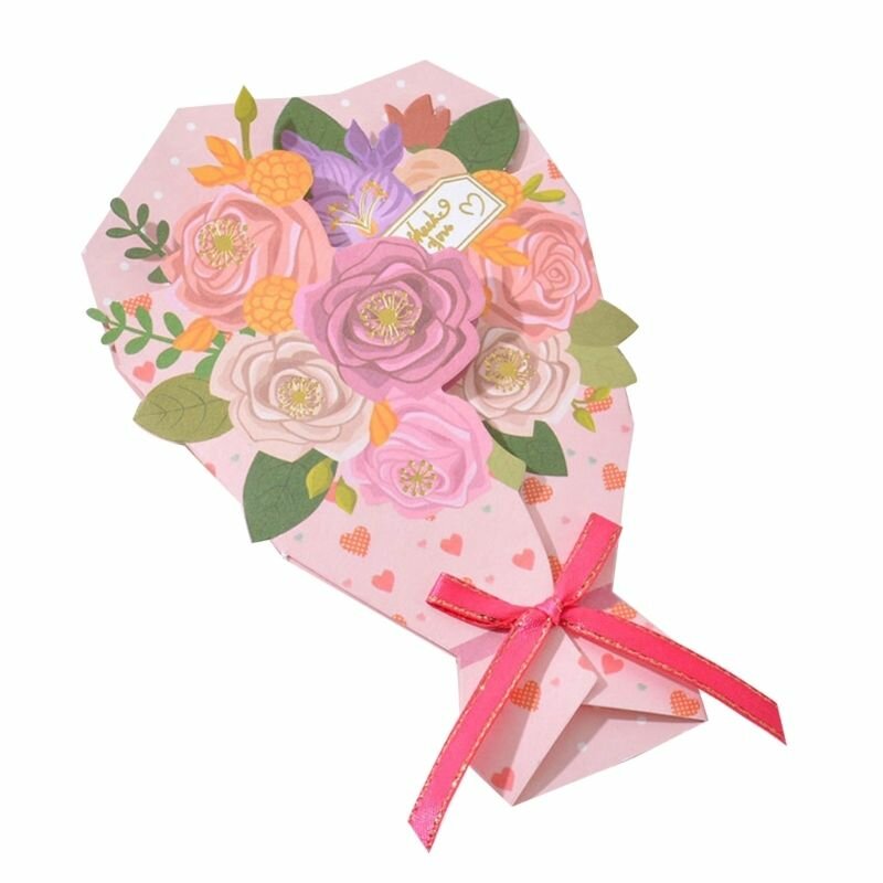 Всплывающая трехмерная поздравительная открытка на День матери с конвертом для заметок-бантом