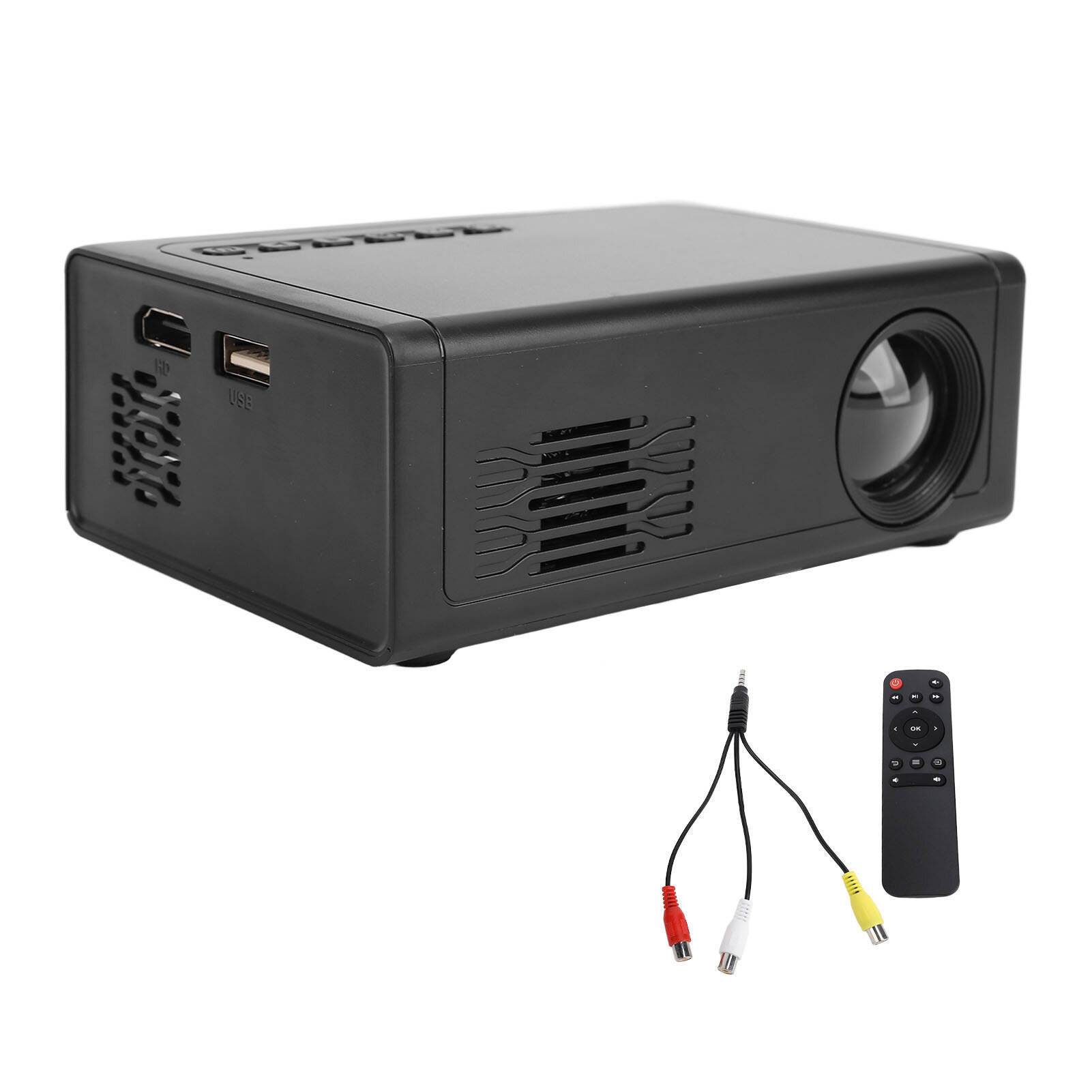 Портативный HD-проектор 1080P с мультимедийным USB-интерфейсом, пультом дистанционного управления для смартфона, планшета, ноутбука, компактный, черный, с британской вилкой