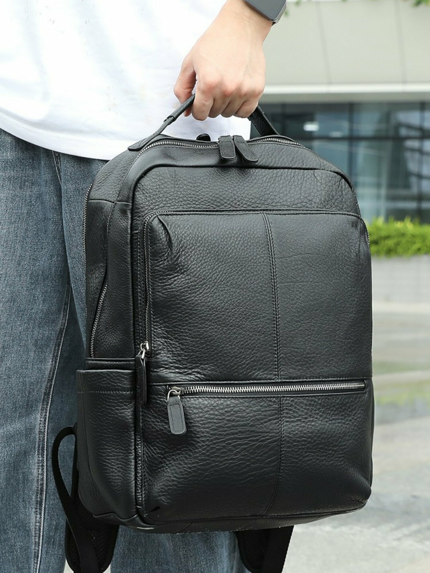 Рюкзак городской из натуральной кожи BRUONO для мужчин и женщин, кожаный, чёрный