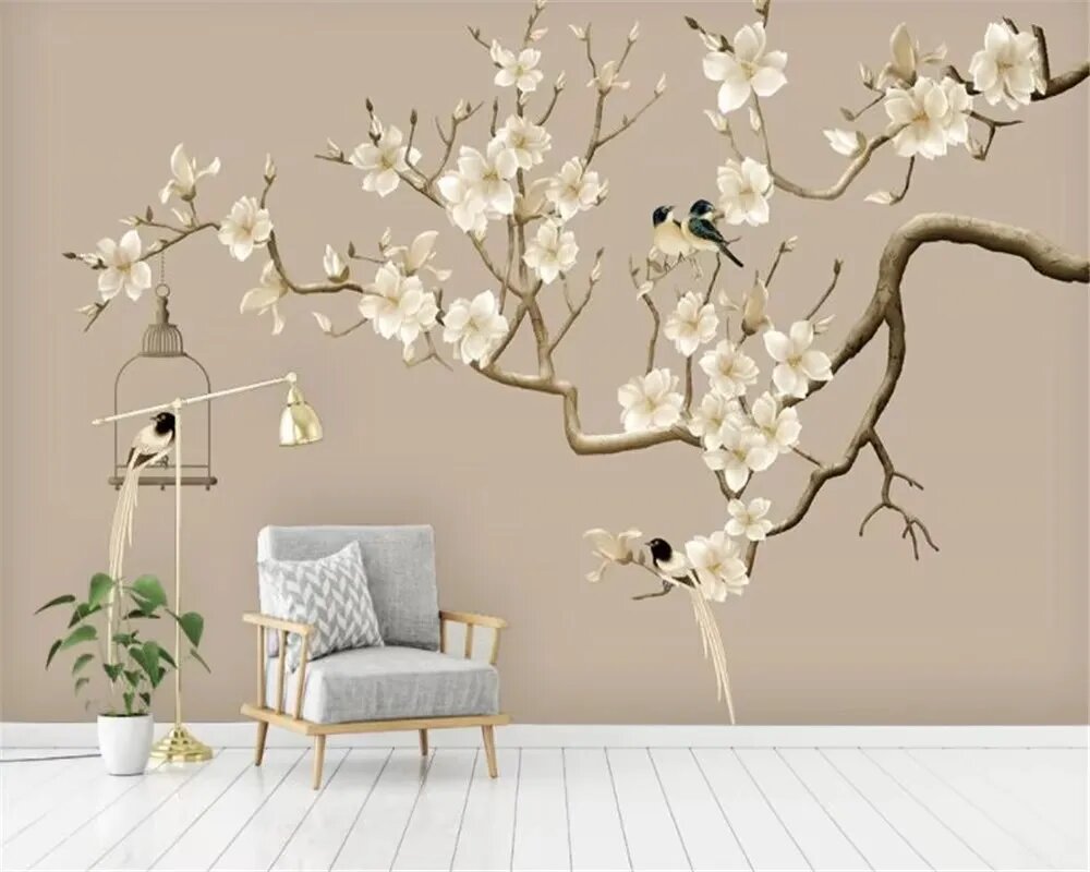 Обои на заказ, ручная роспись, фламинго, флорист, европейская фреска, фон, украшение стены, 3d обои, наклейки на стену, 1, self-adhesive PVC