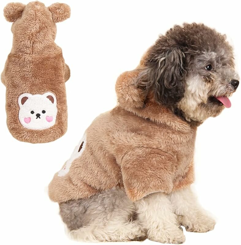 Собачья флисовая кофта с капюшоном, подходящая для мелких собак в осенне-зимний период