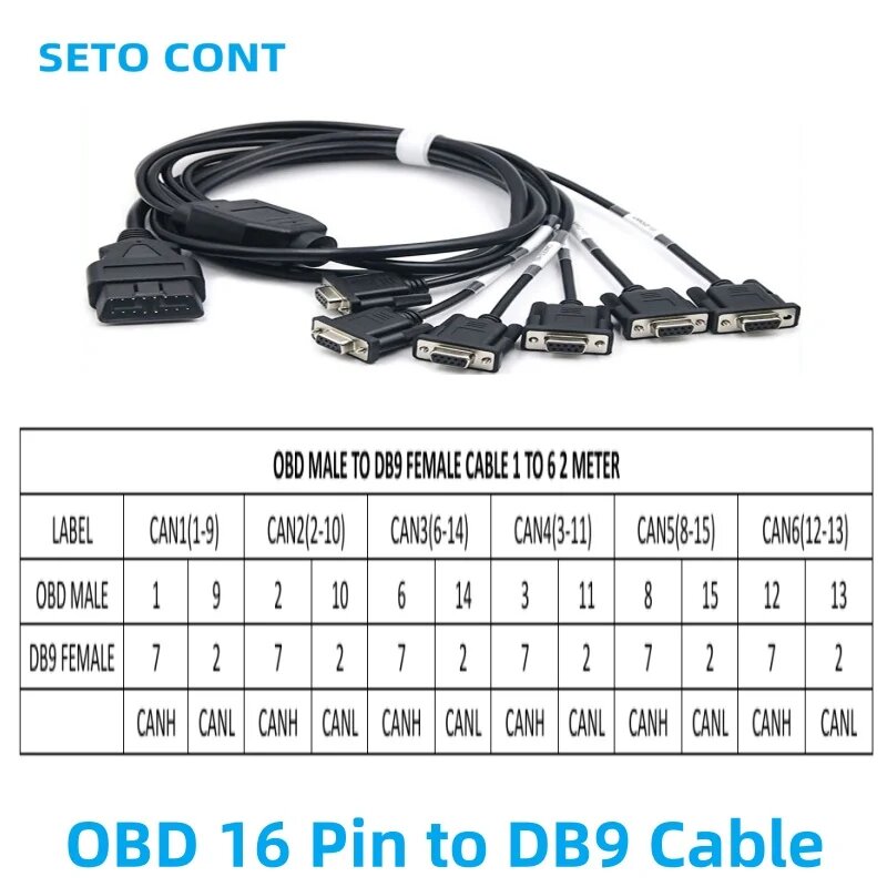 OBD-кабель 12 В или 24 В, 16-контактный разъем «папа» на шесть DB9 «мама», 6 в 1 VGA D-sub, 9-контактный адаптер OBDII, RS232, линия последовательного порта, кабель J1962 OBD2