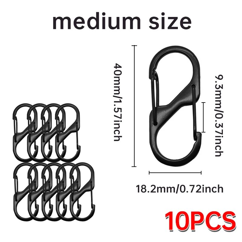 Набор из 10 мини-карабинов S-образной формы из нержавеющей стали 10PCS-M