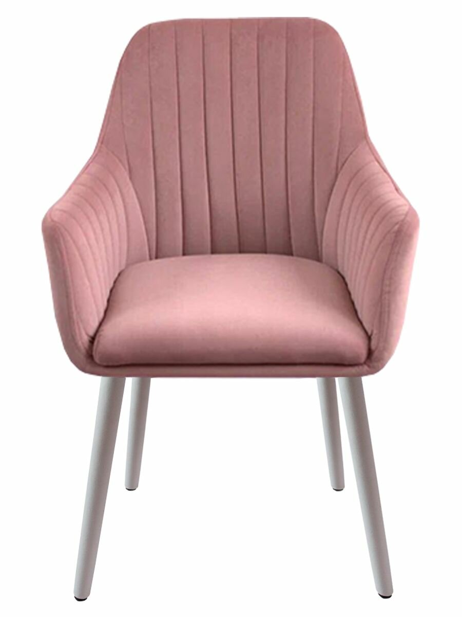 Стул кресло Моби для кухни мягкий велюр, Цвет Пыльная Роза, Белые ножки