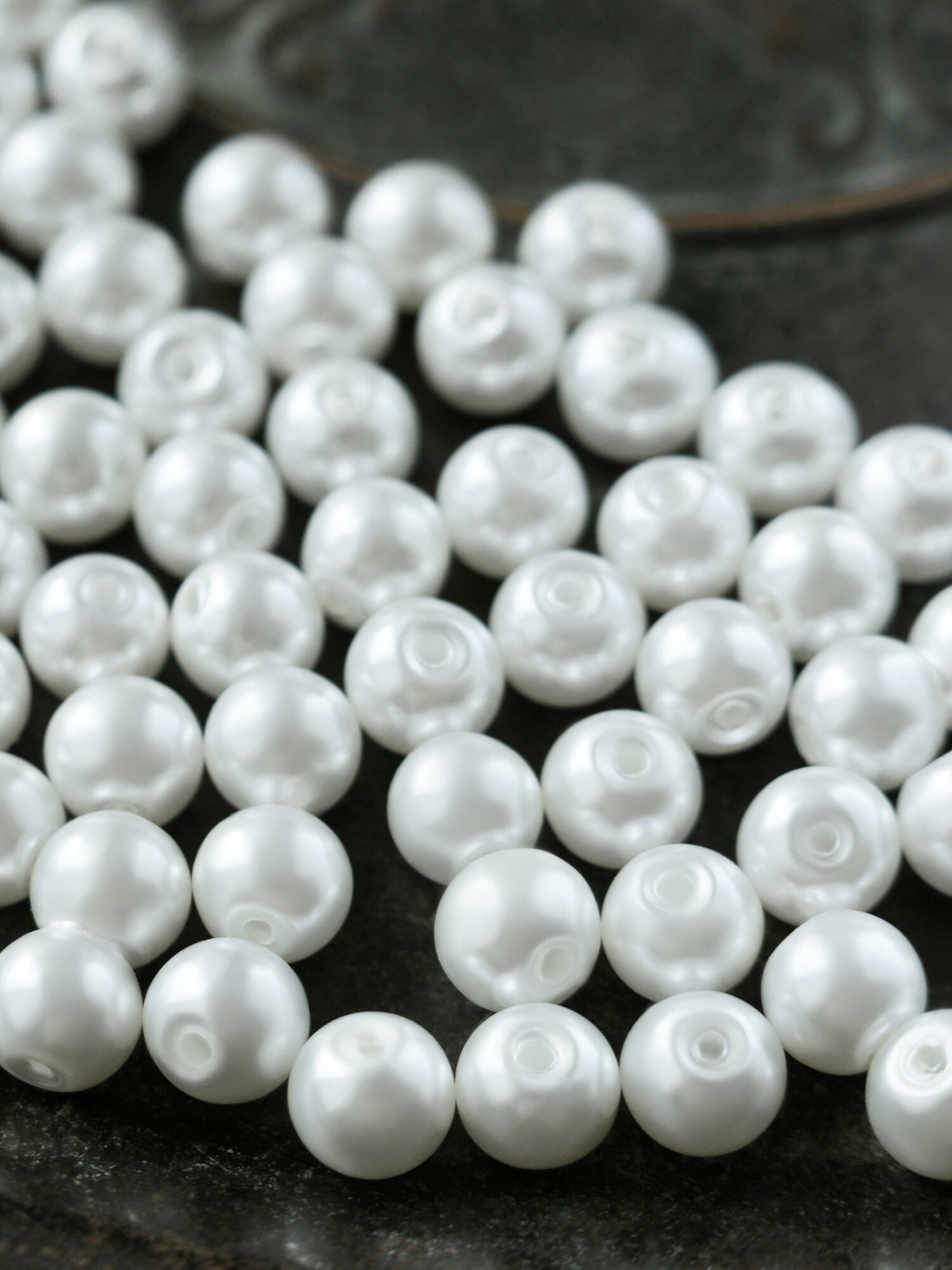 Бусины стеклянный жемчуг 70 шт, круглые, цвет белый, 8 мм