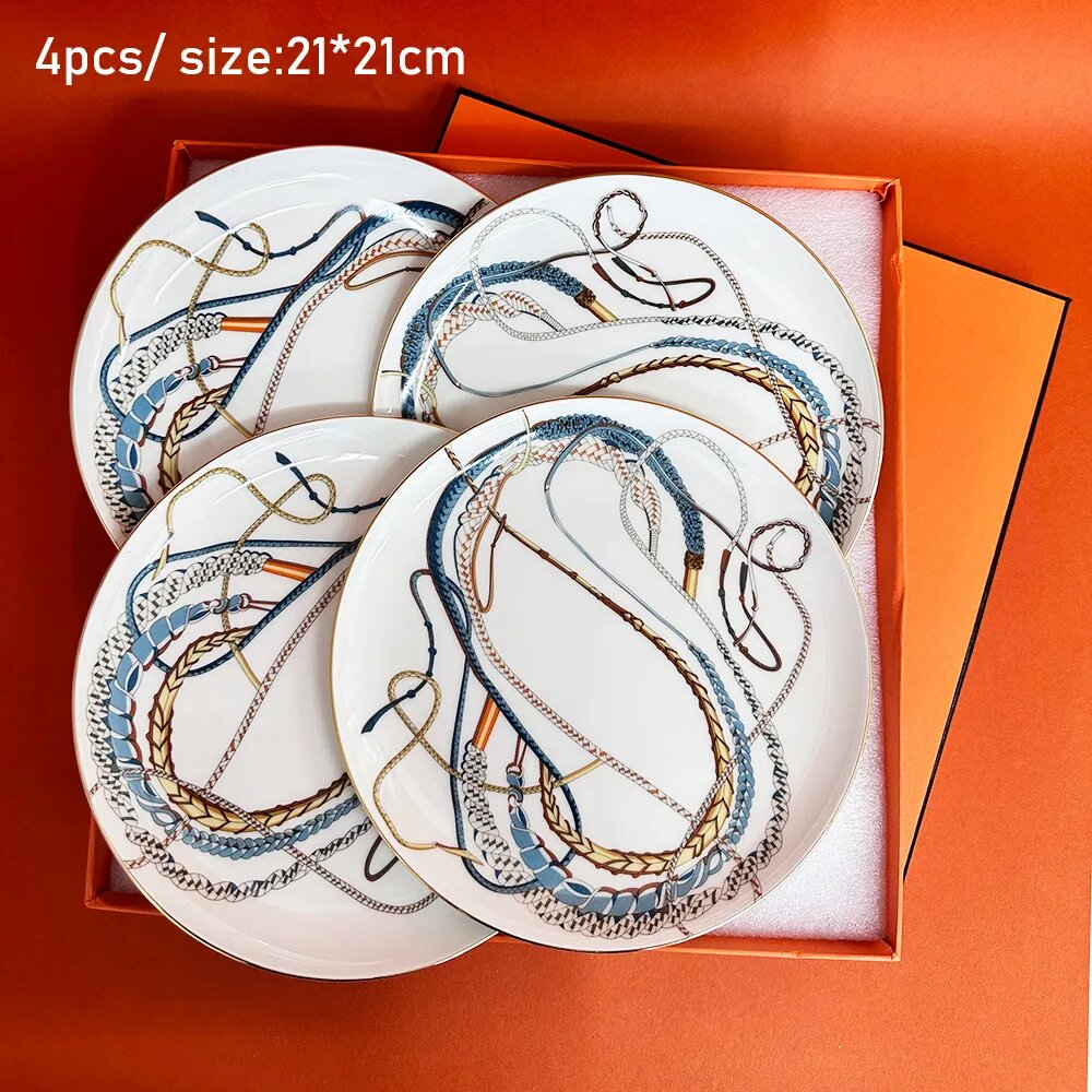 4 шт. 8-дюймовые круглые тарелки из костяного фарфора ужина, западные подносы для стейков, десертные тарелки, фарфоровая посуда