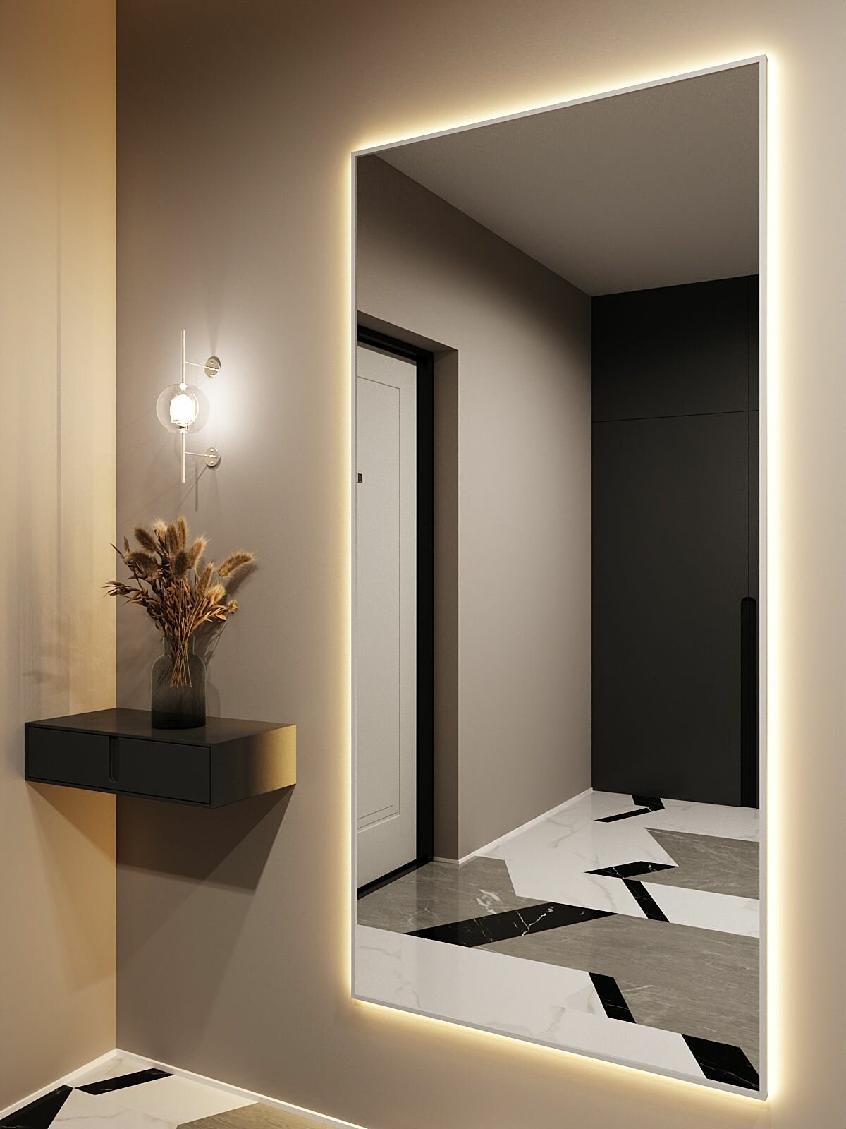 Зеркало настенное 170х80 см. BLX MIRROR с подсветкой в алюминиевой раме. Свет: Теплый белый 3000К, Серебро