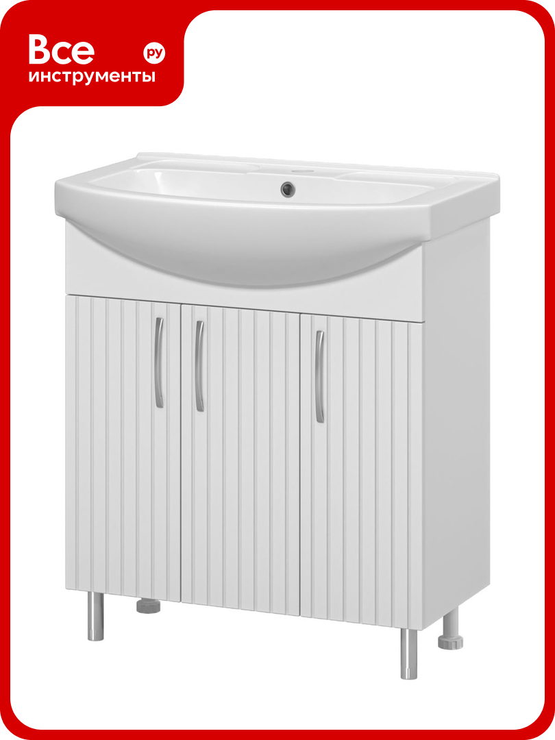 Тумба с раковиной Misty изео 75 напольная, прямая, белая эмаль УТ000015763, 18 л