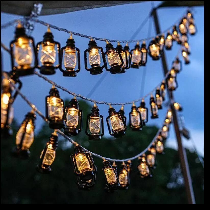 Ретро газовая лампа гирлянда на батарейках 6м 40 ламп