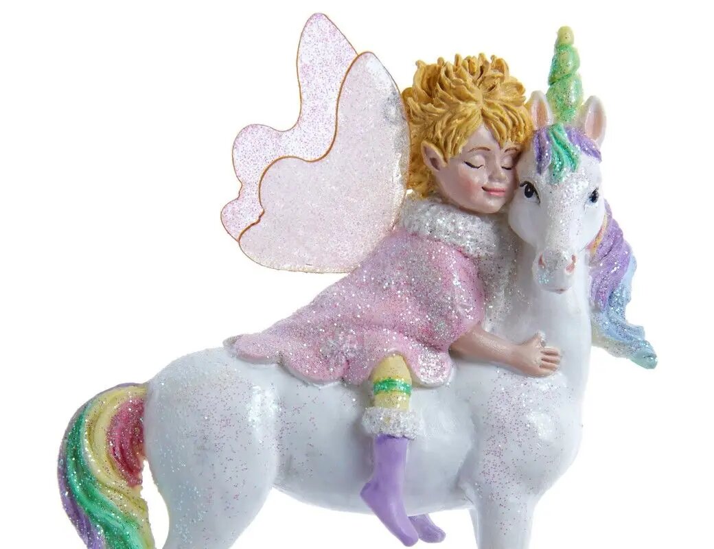 Ёлочная игрушка "Малышка феечка на единороге", полистоун, 10 см, Kurts Adler