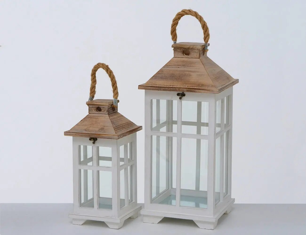 Набор подсвечников-фонарей "Ноа", дерево, стекло, белый, 39-55 см (2 шт.), Boltze