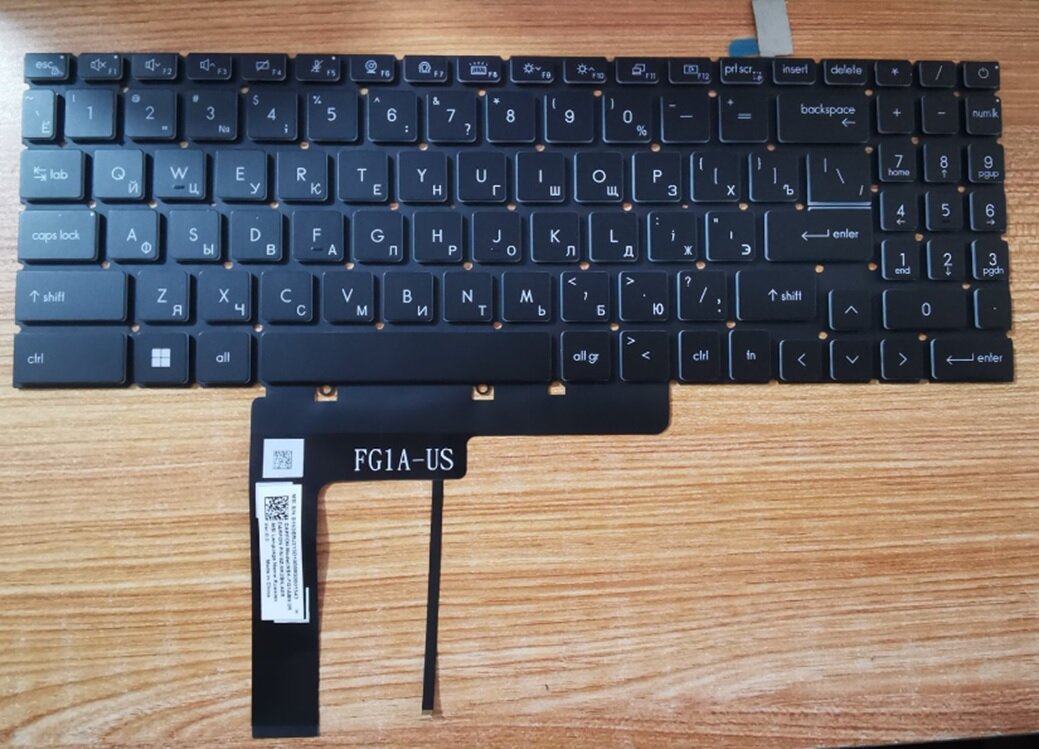 Клавиатура для ноутбука MSI Katana GF76, GF66, GL66, GL76, Modern 15 B12M, B11M, чёрная, без рамки, с подсветкой