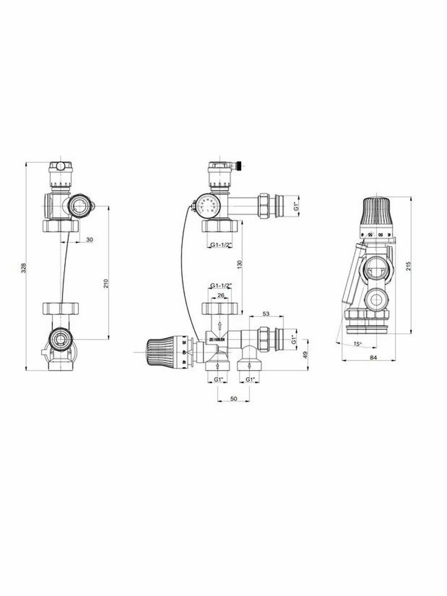 Насосно-смесительная группа MINI 20-60 C для теплого пола ZMg.802.013360 (без насоса) ZEISSLER