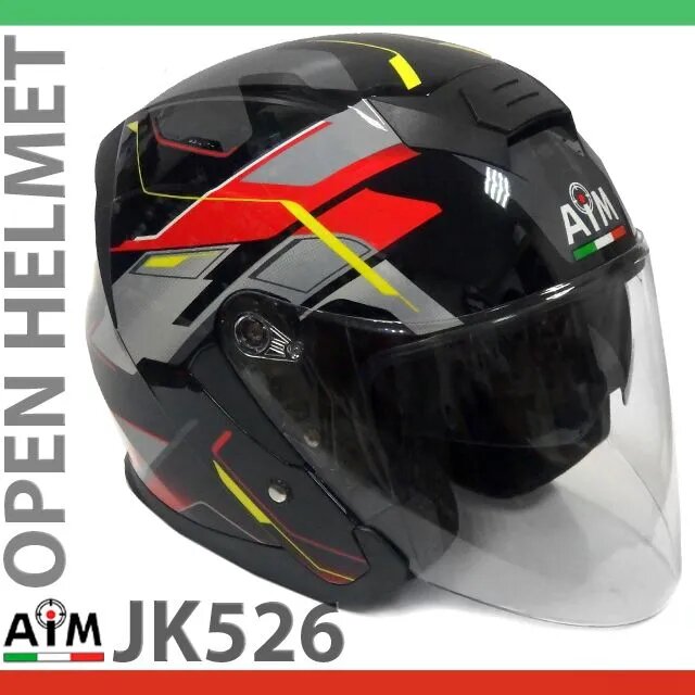 Открытый мотошлем с большим визором AIM JK526 S(55-56) красный/серый/черный